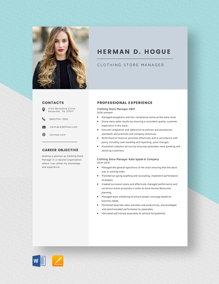 Assistant Store Manager Resume - Word, Apple Pages | Template.net