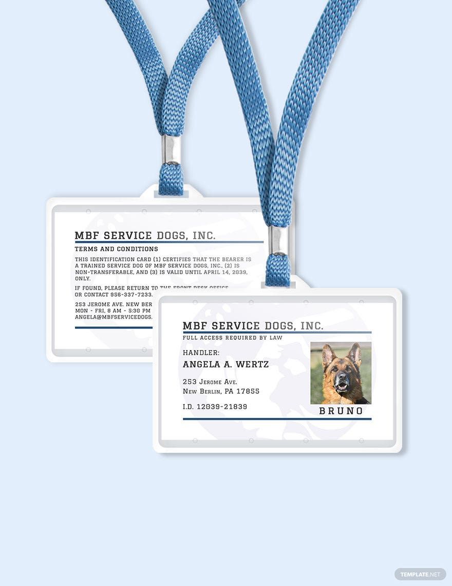 Free Service Dog Animal ID Card Format Template Download In 45 OFF