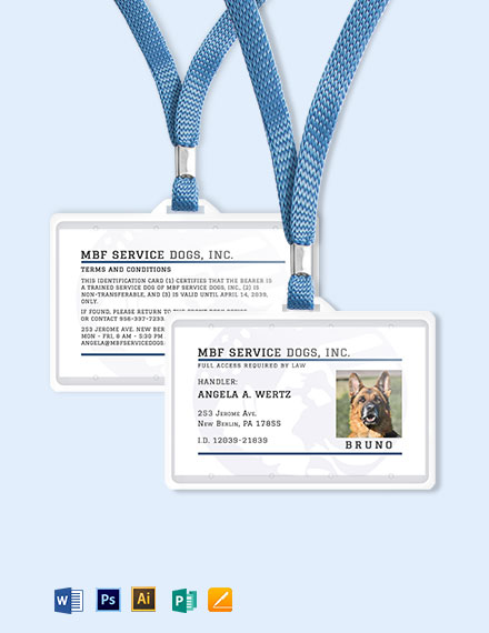 Blank Service Dog Animal ID Card Template Illustrator Word Apple 