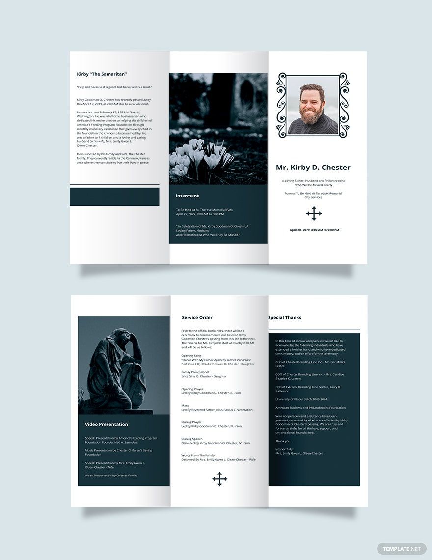 Minimalistic Funeral Obituary Bi Fold Brochure Template Google Docs 