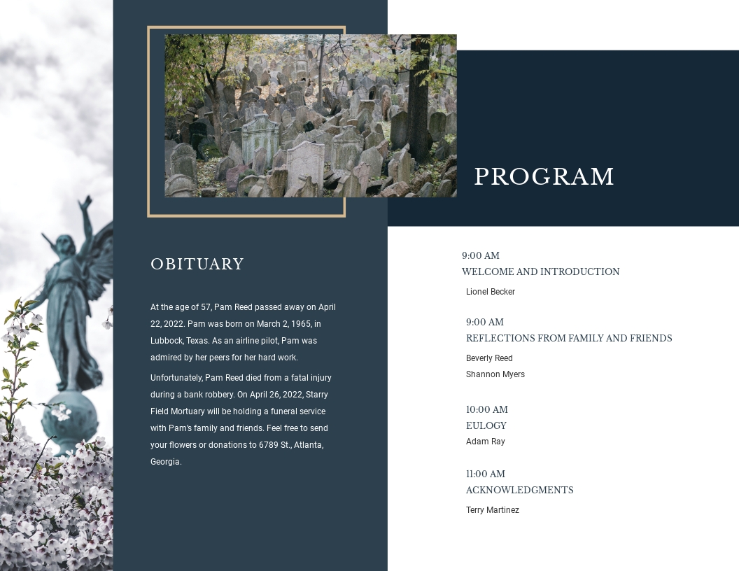 Modern Funeral Obituary Bi-Fold Brochure Template [Free JPG ...