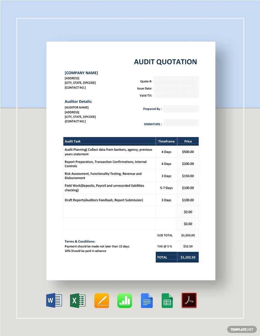 Audit Quotation Template In Pages Excel Word Numbers Google Sheets Audit Quotation Template In Pages Excel Word Numbers Google Sheets
