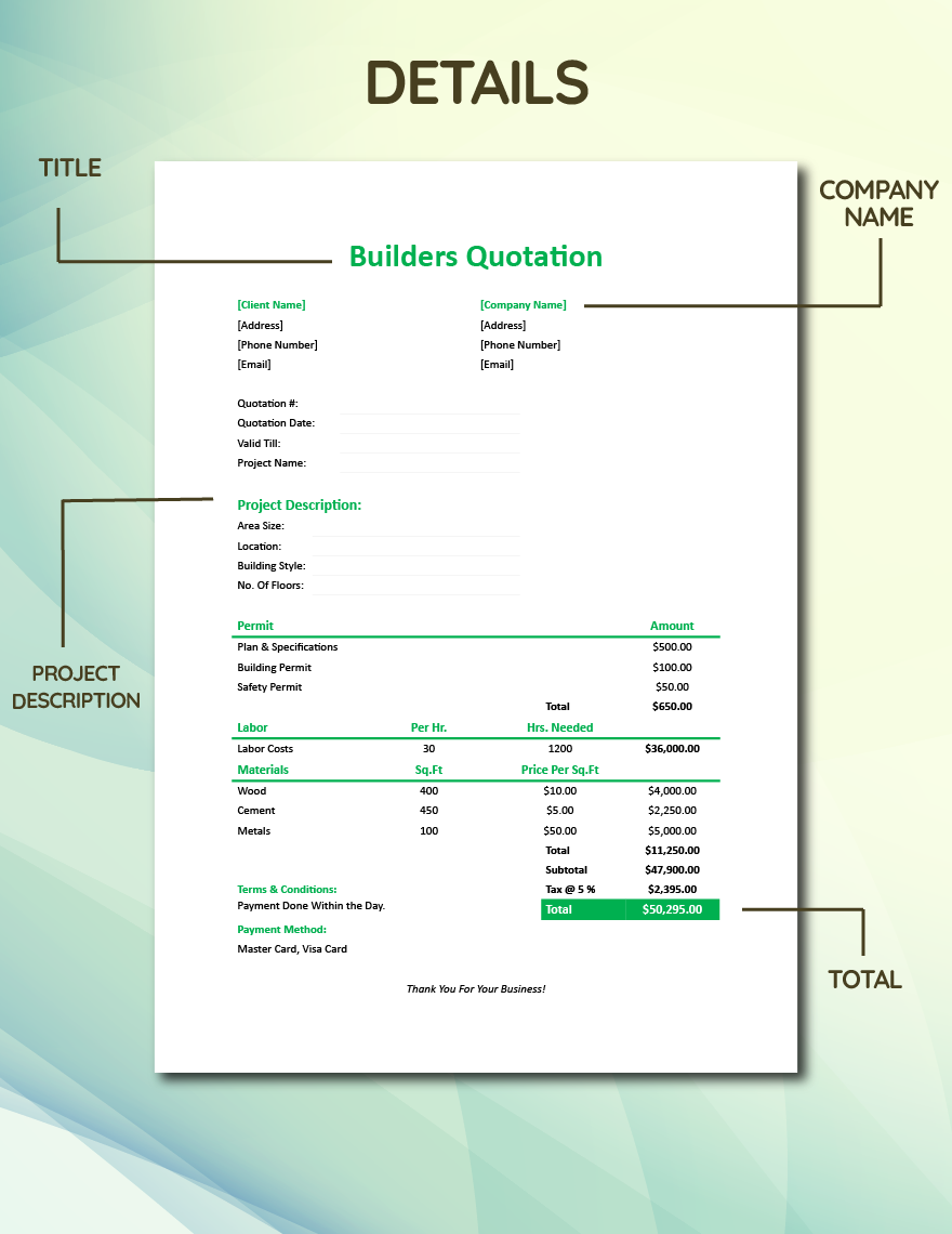 Builders Quotation Template - Download in Word, Google Docs, Excel, PDF ...