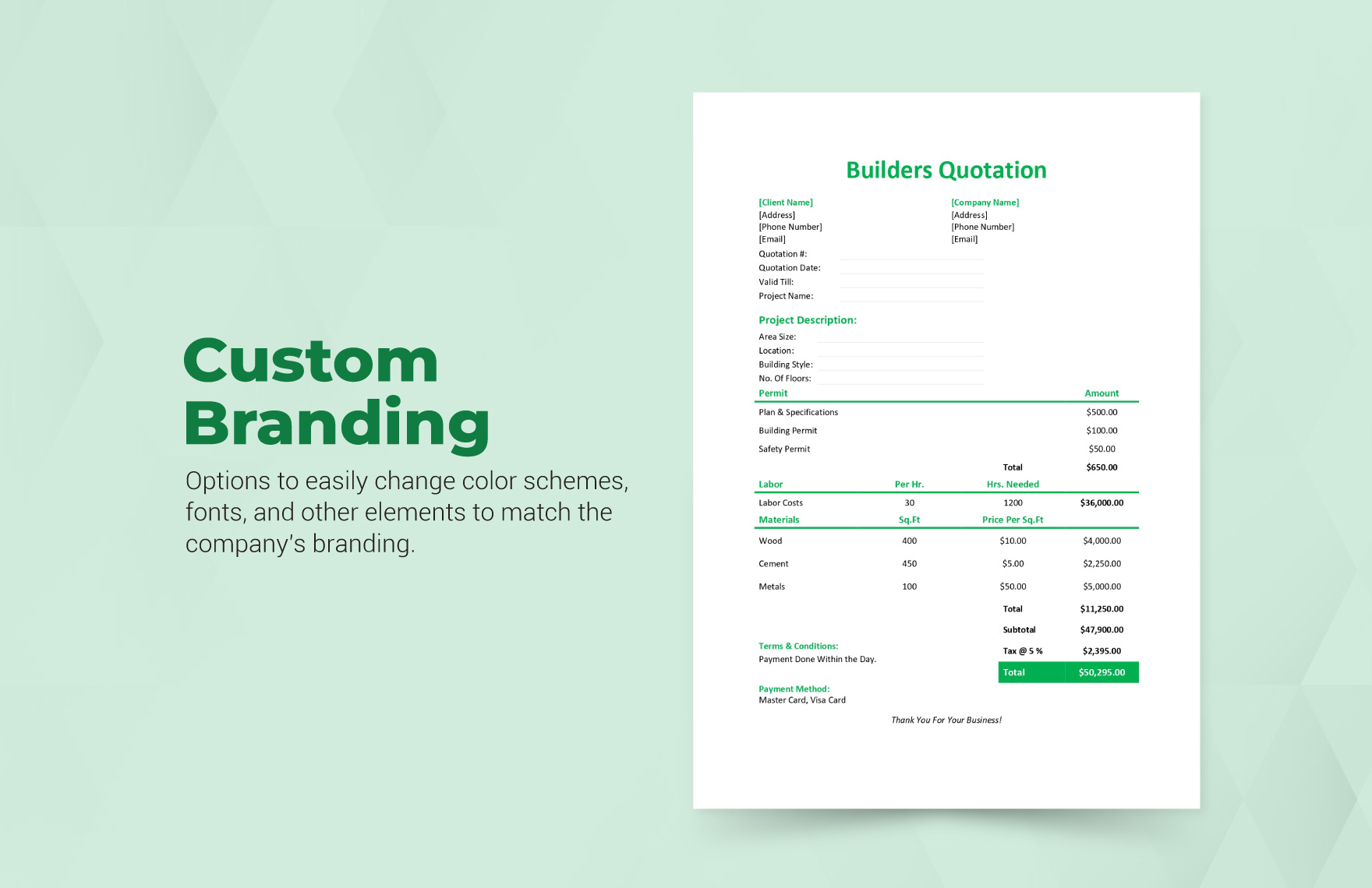 Builders Quotation Template in Excel, Pages, Word, Numbers, Google ...