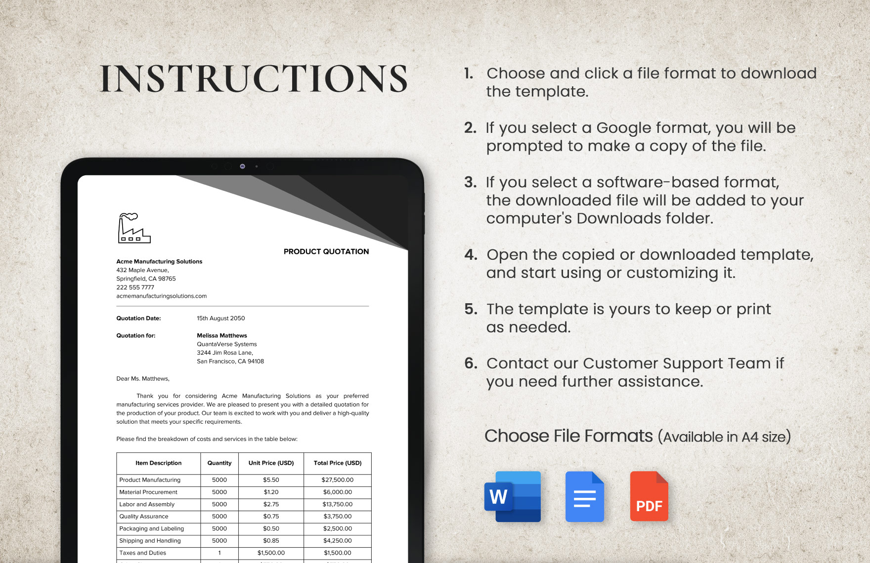 Free Product Quotation Template - Download in Word, Google Docs, Excel ...