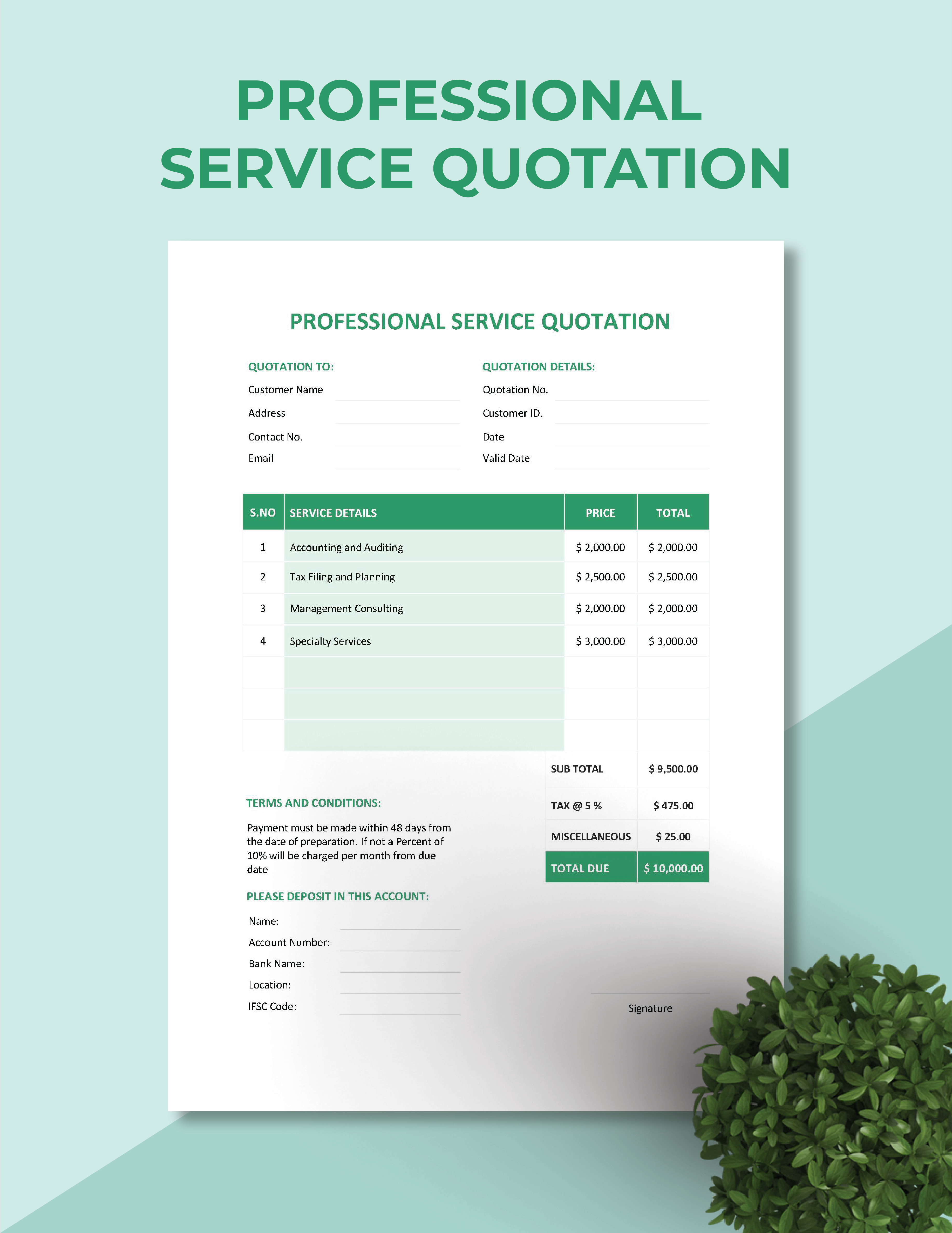 Professional Service Quotation Template - Download in Word, Google Docs, Excel, PDF, Google ...