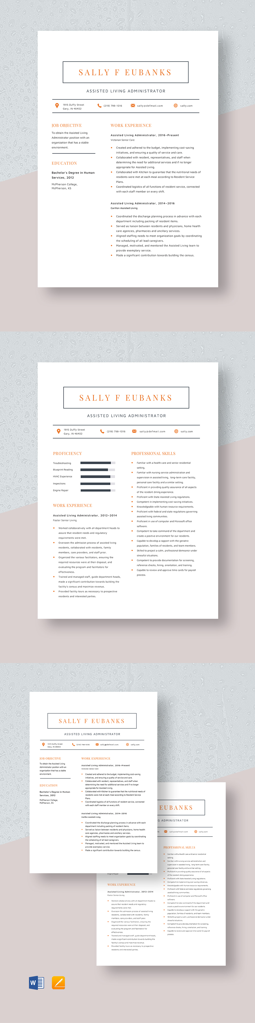 Assisted Living Administrator Resume Template - Word, Apple Pages ...