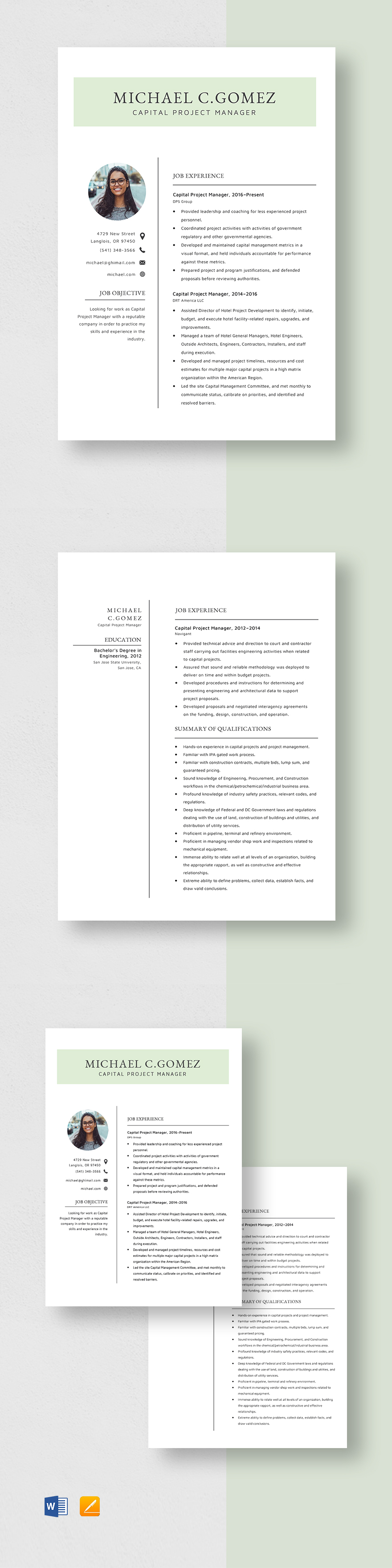Modern Project Manager Resume Template - Word, Apple Pages, PSD ...