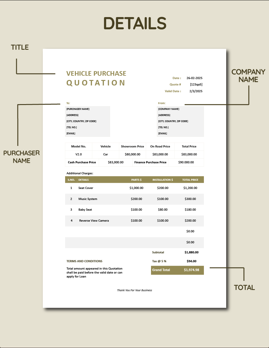 Vehicle Purchase Quotation Template - Word, Google Docs, Excel, PDF ...
