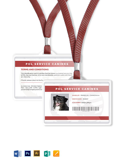 Blank Service Dog Animal ID Card Template Illustrator Word Apple 