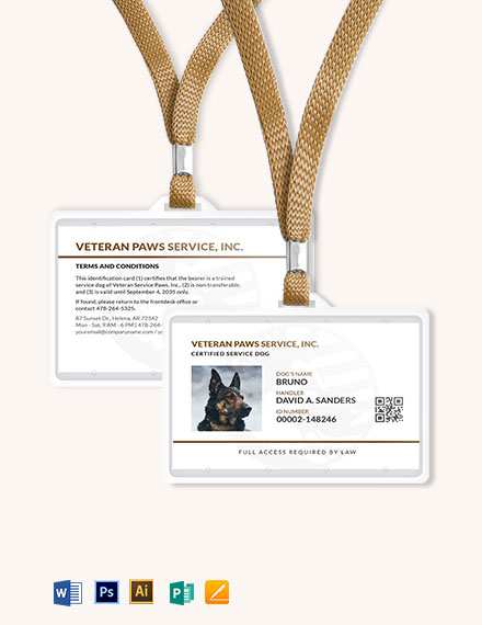 Blank Service Dog Animal ID Card Template Illustrator Word Apple 