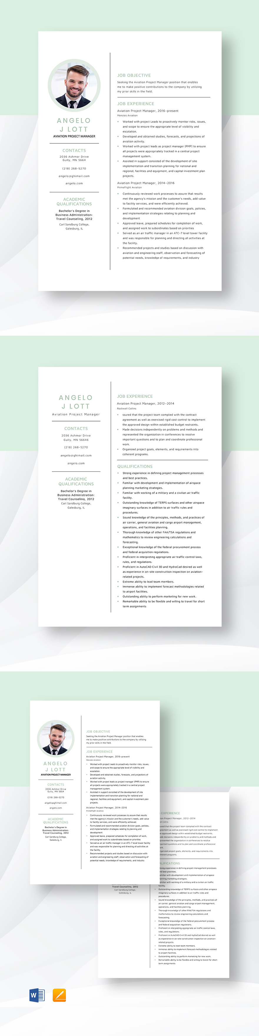 Modern Project Manager Resume Template - Word, Apple Pages, PSD ...