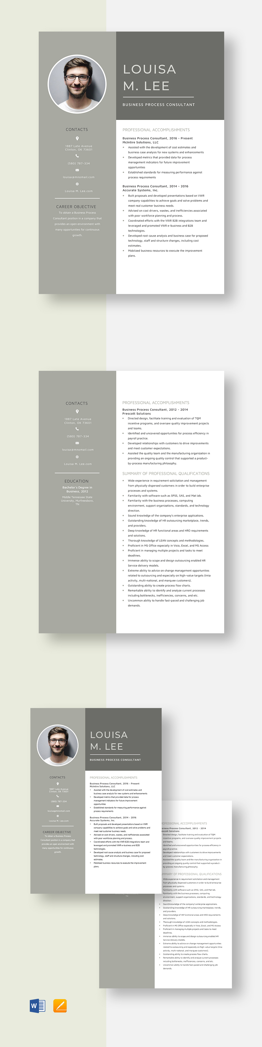 Business Resume Template - Illustrator, InDesign, Word, Apple Pages ...