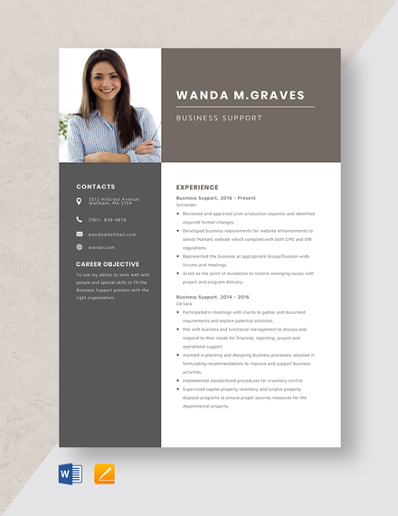Business Support Specialist Resume - Download in Word, Apple Pages ...