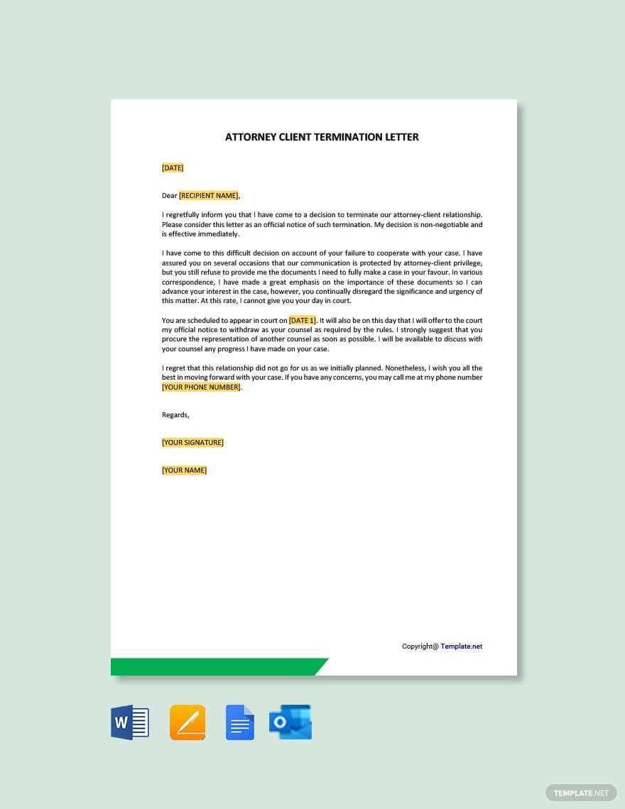 Free Attorney Client Termination Letter Template Google Docs Word 