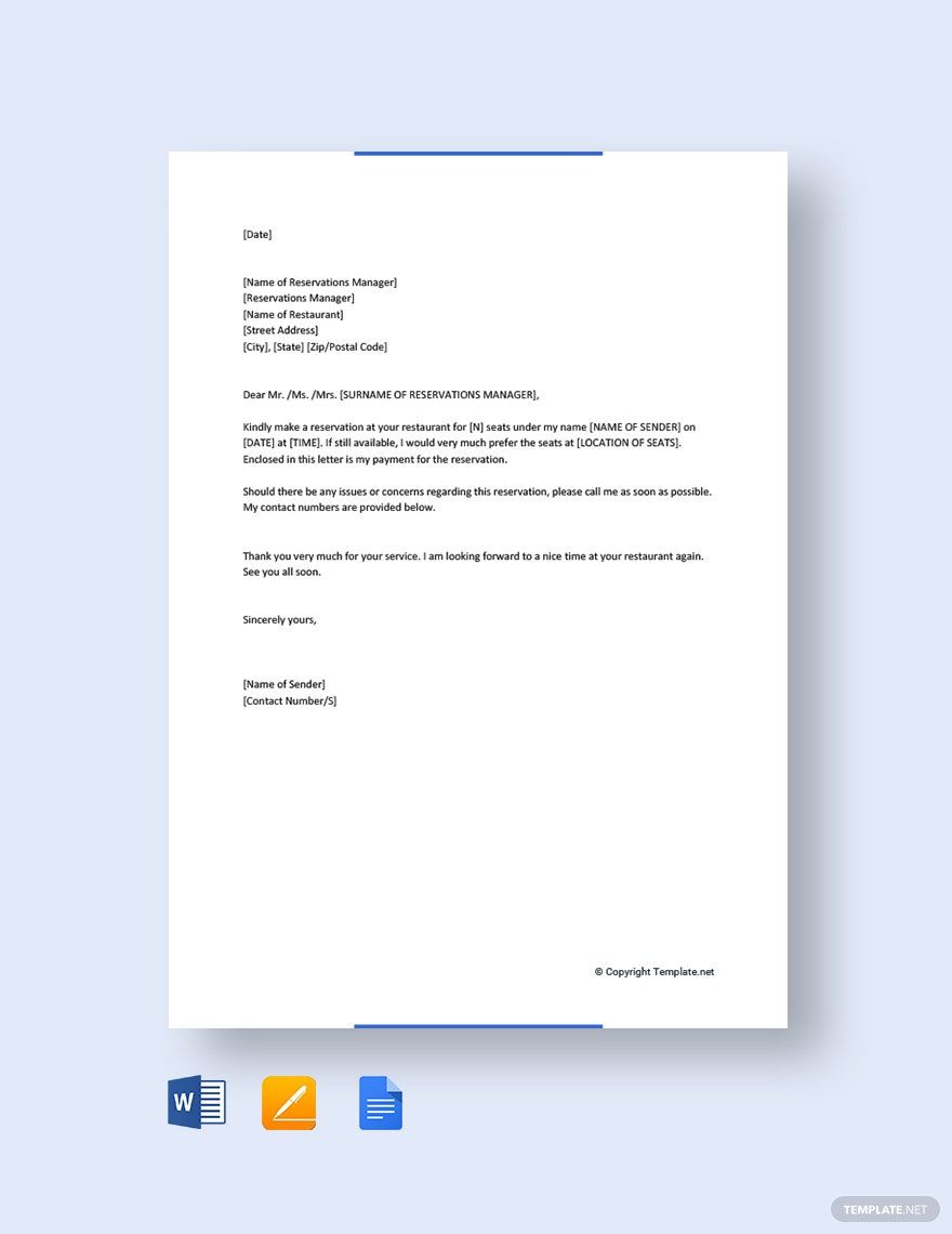 Reservation Word Templates Design Free Download Template
