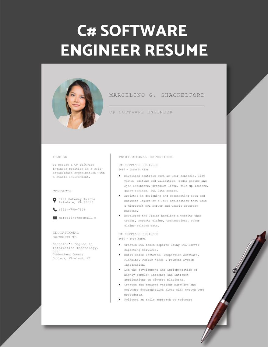 C Software Engineer Resume Word Apple Pages Template