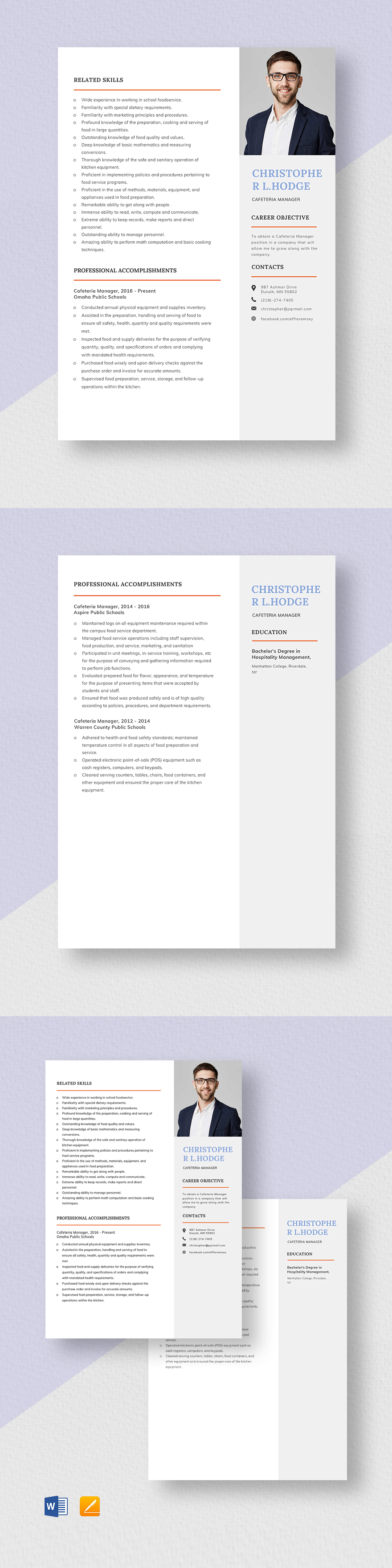 Cafeteria Manager Resume Template - Word, Apple Pages | Template.net