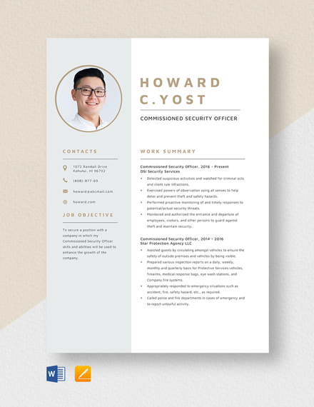 Corporate Security Officer Resume - Download in Word, Apple Pages ...
