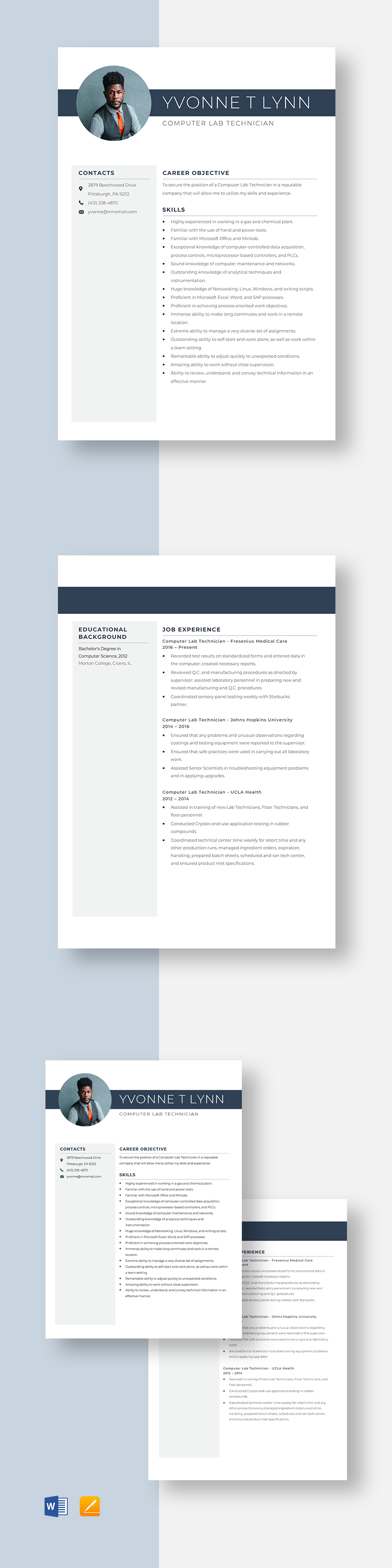 Computer Lab Technician Resume Template Word Apple Pages