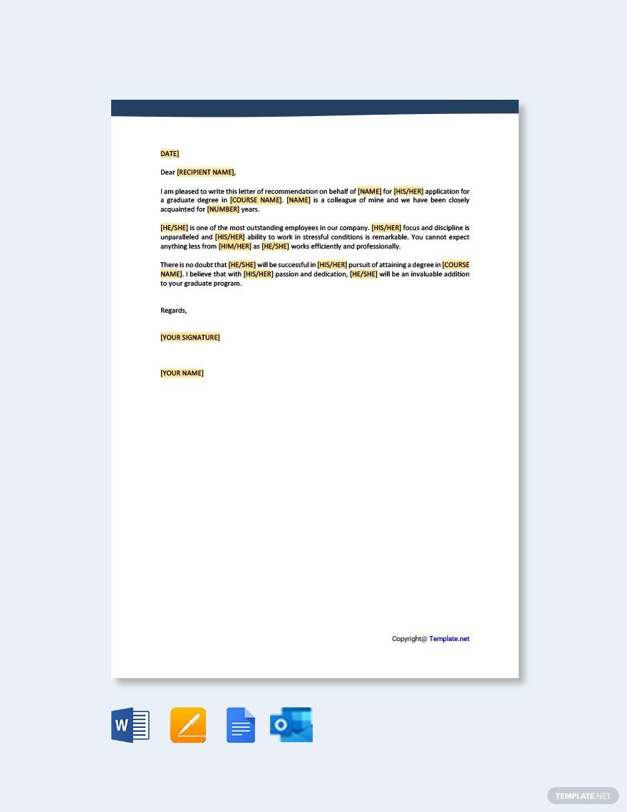 Recommendation Letter For Colleague For Graduate School In Google Docs