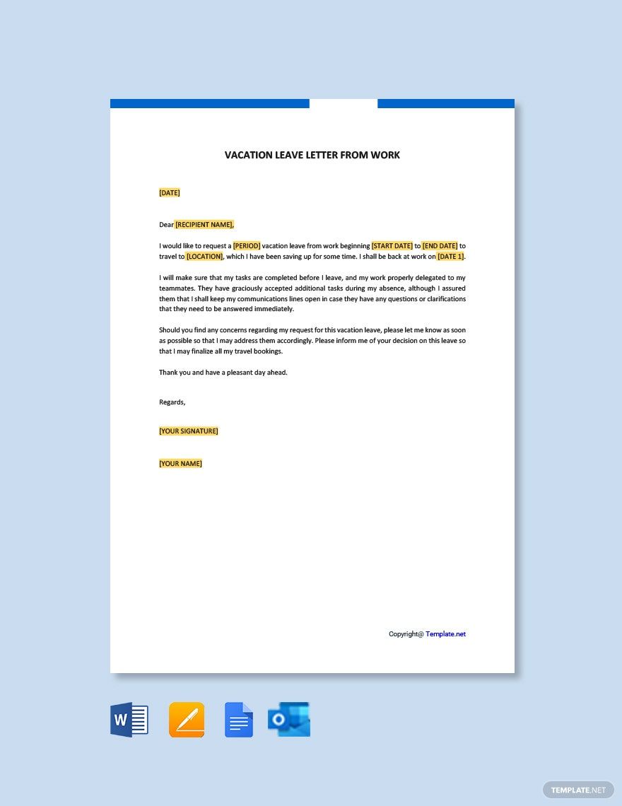 Vacation Leave Letter Templates Documents Design Free Download 