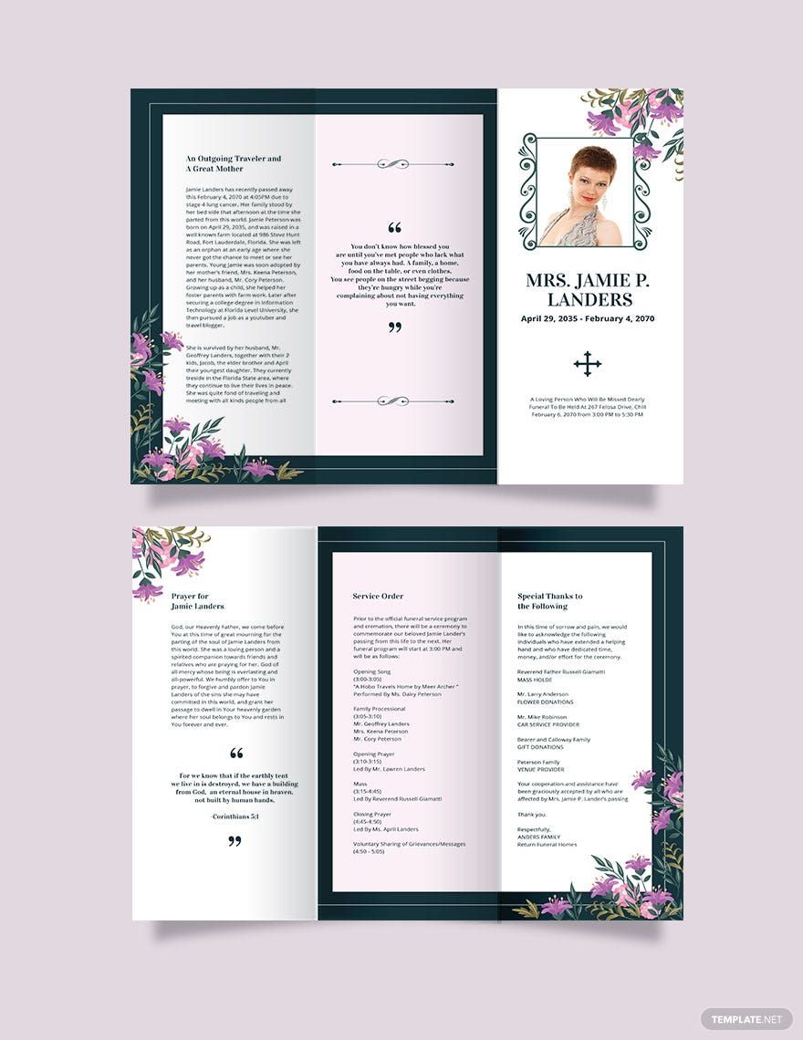 Celebration Of Life Catholic Funeral Tri Fold Brochure Template 
