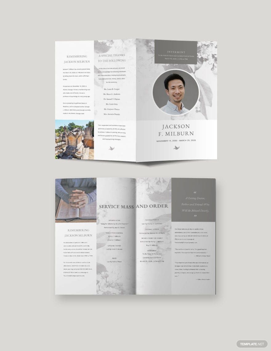 Celebration Of Life Evite Funeral Bi Fold Brochure Template Download 