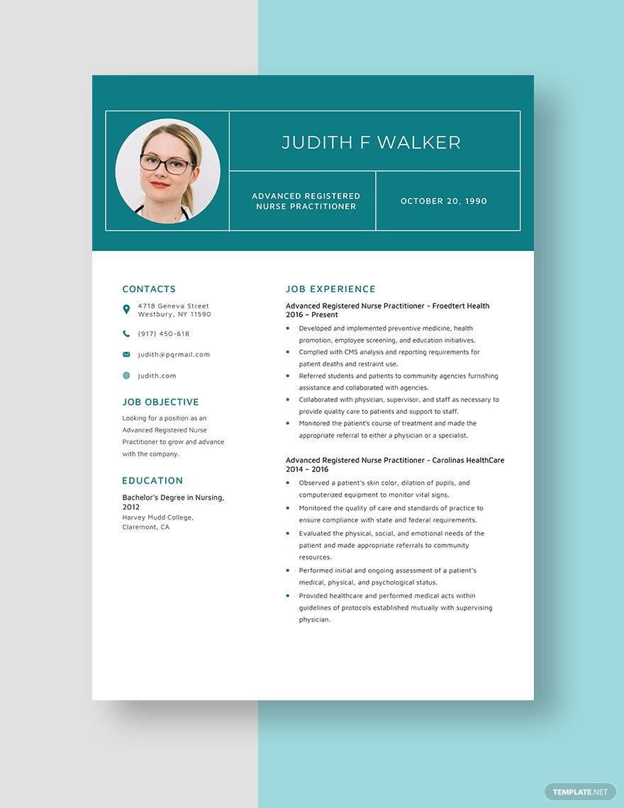 Advanced Registered Nurse Practitioner Resume Template Word Apple 