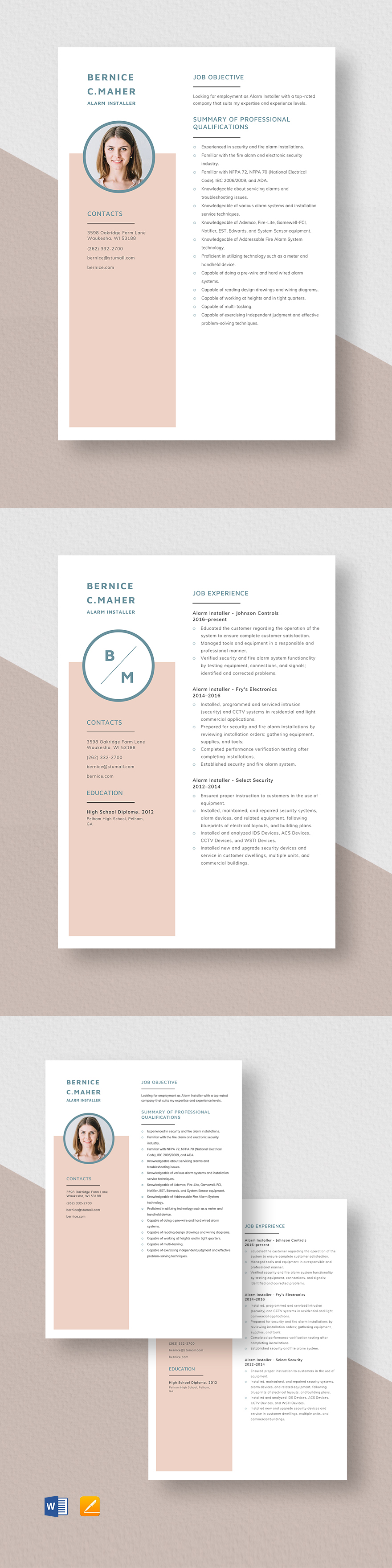 Fire Alarm Project Manager Resume Template - Word, Apple Pages ...