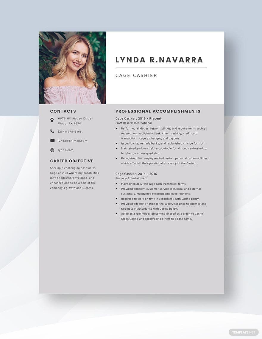 FREE Cashier Resume Template Download In Word Google Docs Photoshop 