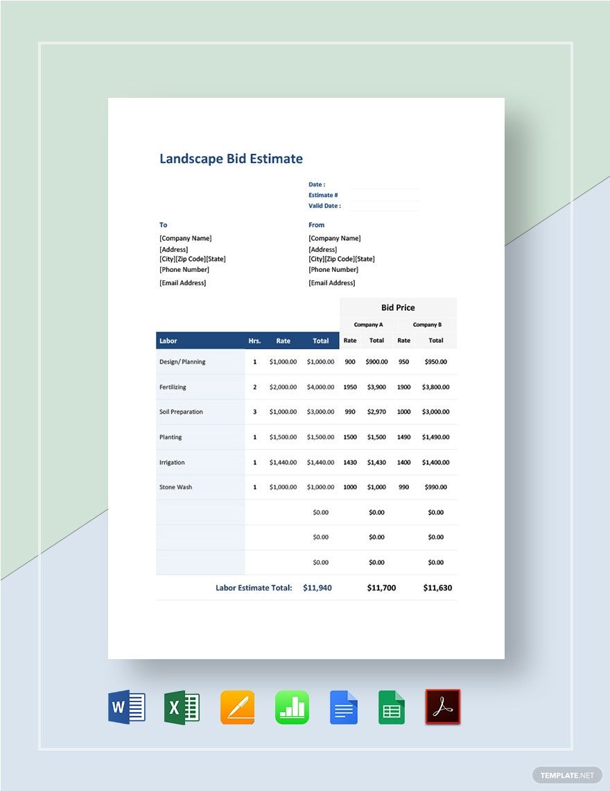 Landscape Bid Estimate Template Download In Word Google Docs Excel 