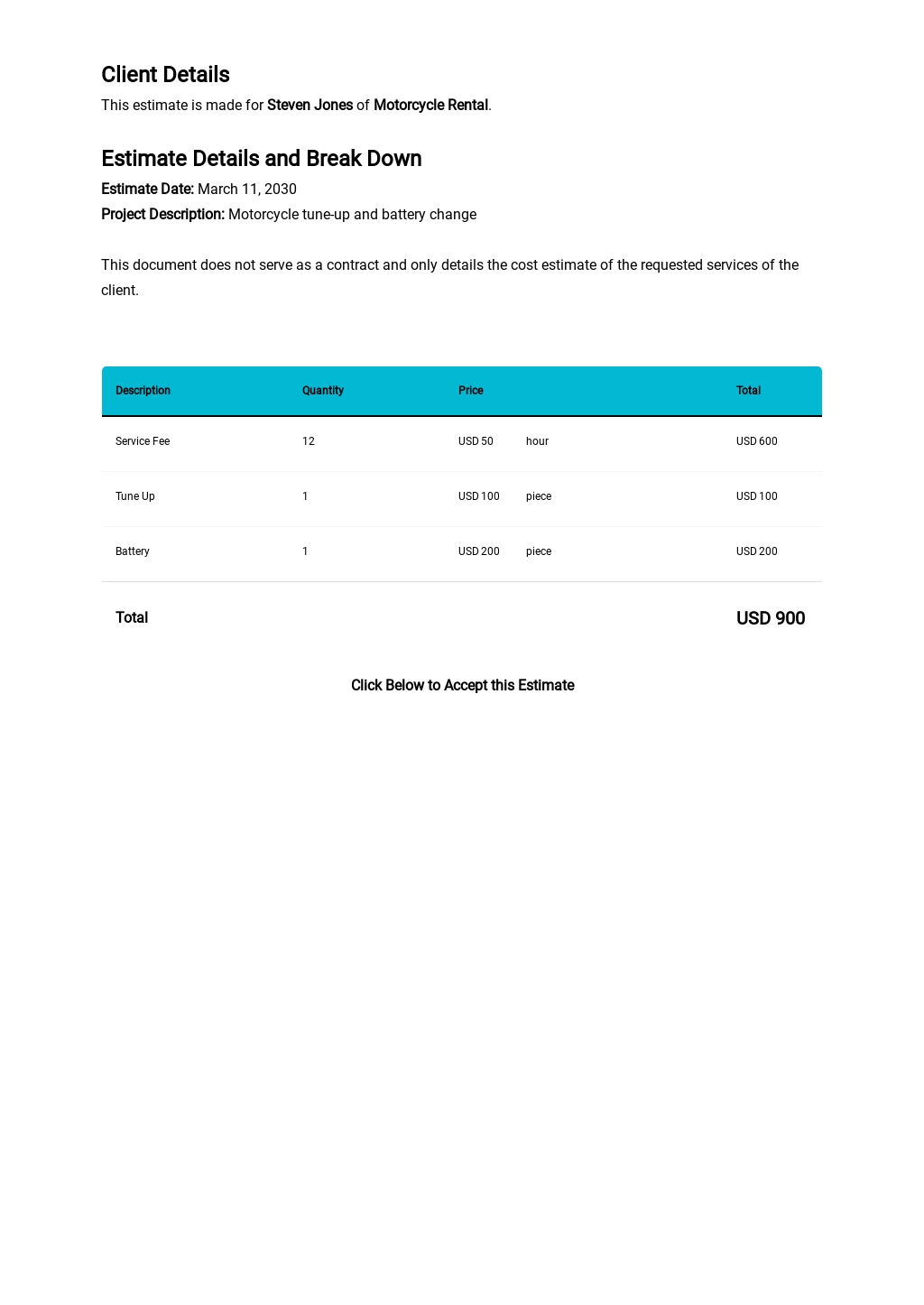 Motorcycle Repair Estimate Template Google Docs Google Sheets Excel 