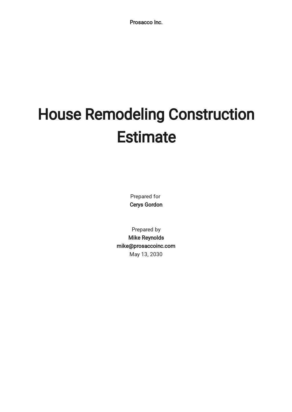 Estimate Sheet Template