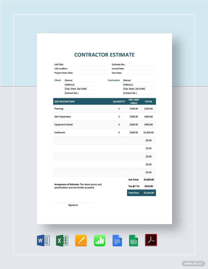 Simple Contractor Estimate Template Download In Word Google Docs 