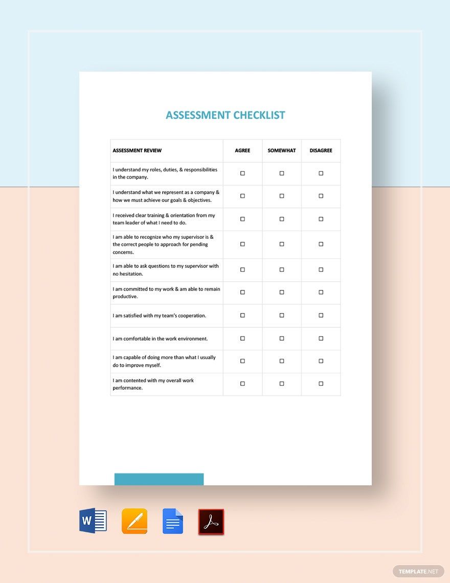 Assessment Checklist Microsoft Word Free Download Template Template