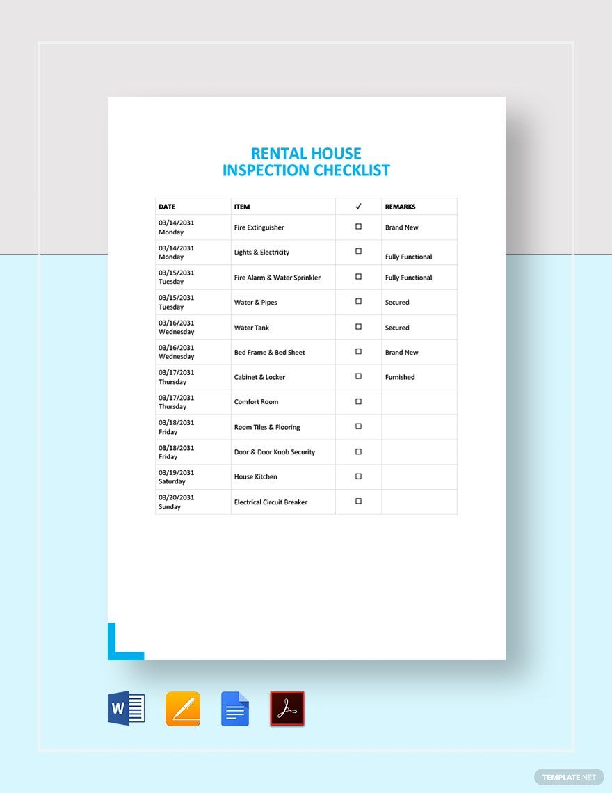 Rental House Inspection Checklist Template Download In Word Google Docs PDF Apple Pages 