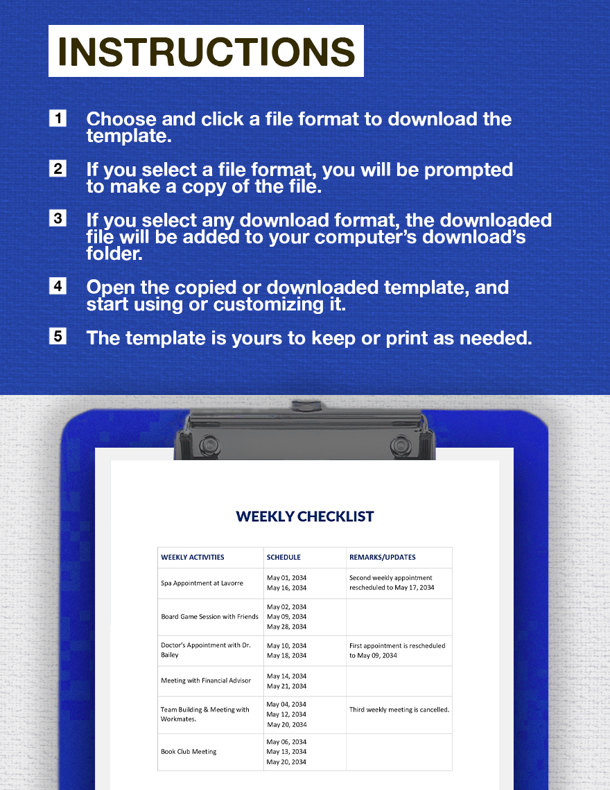 Weekly Checklist Template - Google Docs, Word, Apple Pages, PDF ...