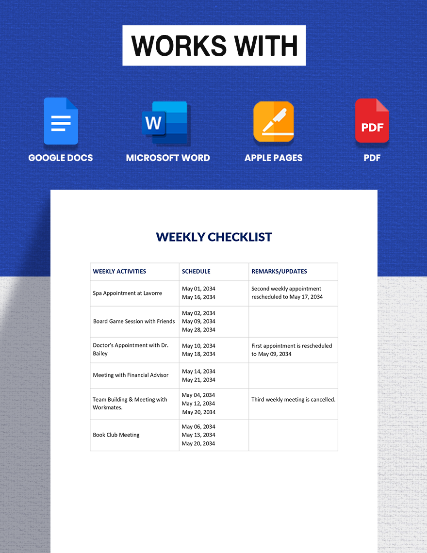 Weekly Checklist Template - Google Docs, Word, Apple Pages, PDF ...