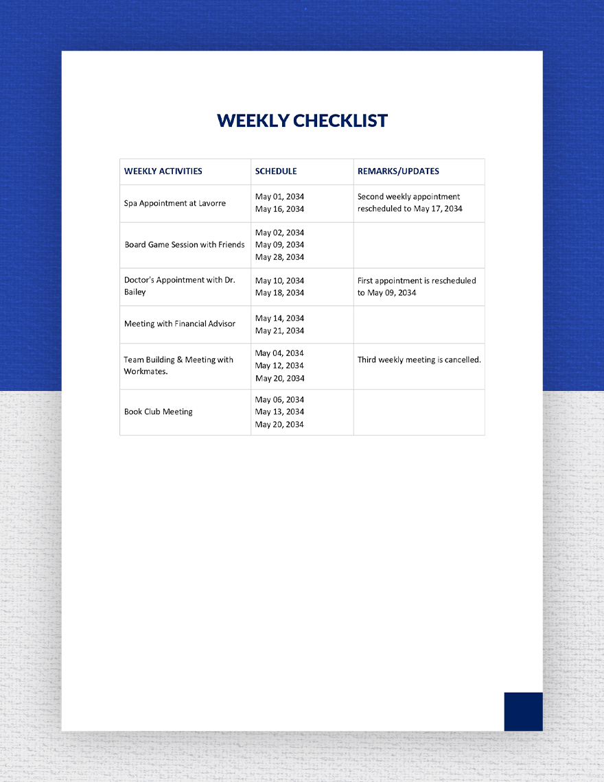 Weekly Checklist Template - Google Docs, Word, Apple Pages, PDF ...