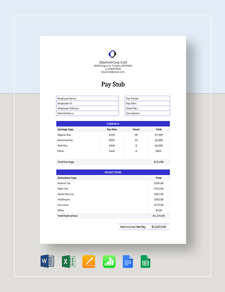 Basic Pay Stub Template Google Docs Google Sheets Excel Word 