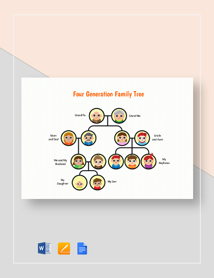 Four Generation Family Tree Template - Download in Word, Excel, Apple ...