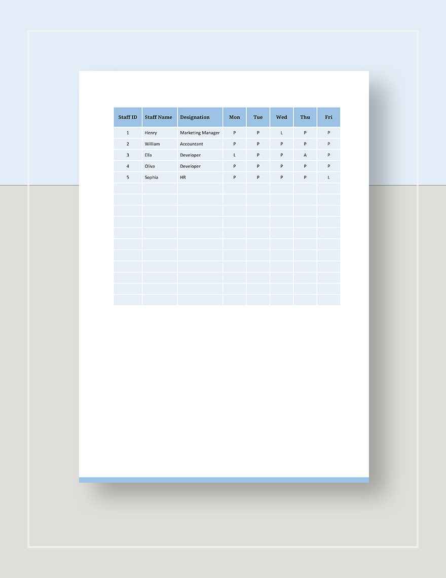 Sample Staff Attendance Sheet Template in Google Docs, Google Sheets ...