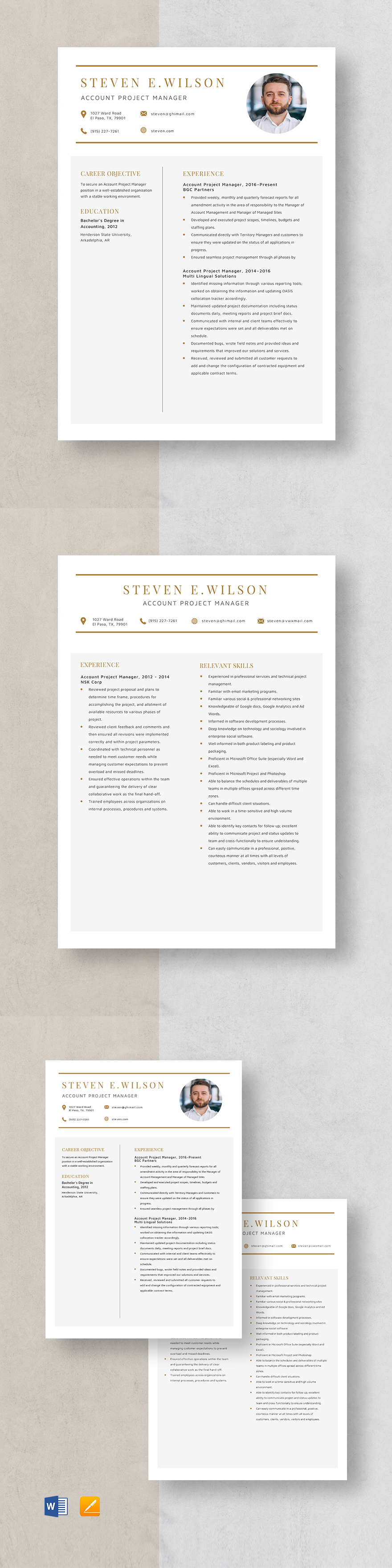 Modern Project Manager Resume Template - Word, Apple Pages, PSD ...