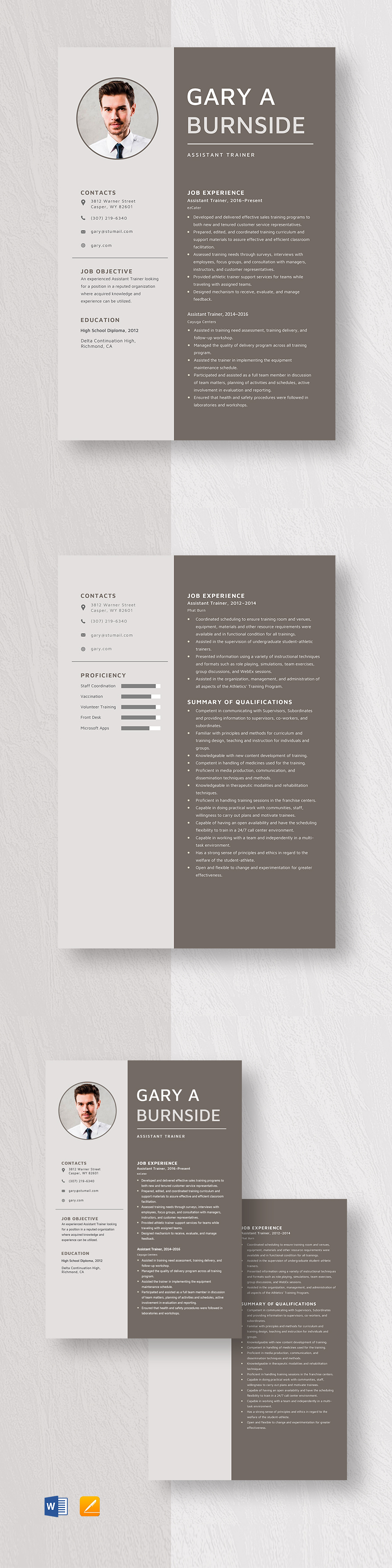 Assistant Trainer Resume Template - Word, Apple Pages | Template.net