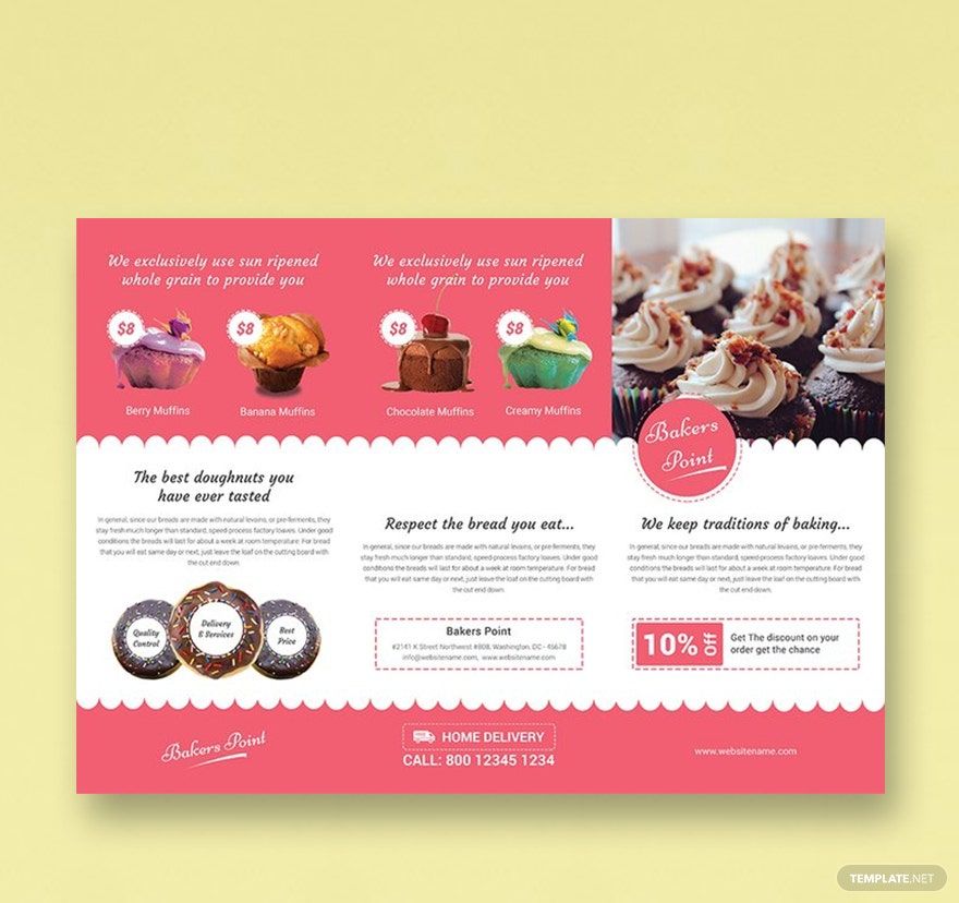 Bakery Tri Fold Brochure Template Illustrator Word Apple Pages PSD Publisher Template