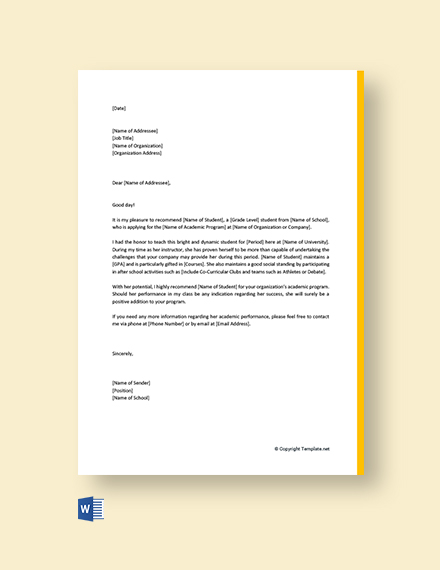 FREE Academic Reference Letter Template - Word (DOC) | Google Docs ...
