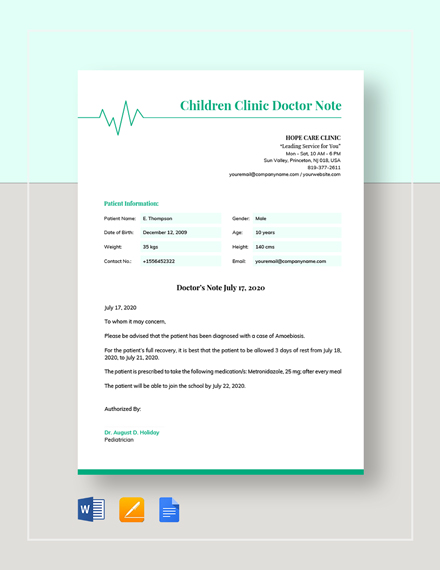 35+ Doctors Note Templates - Word, PDF, Apple Pages, Google Docs