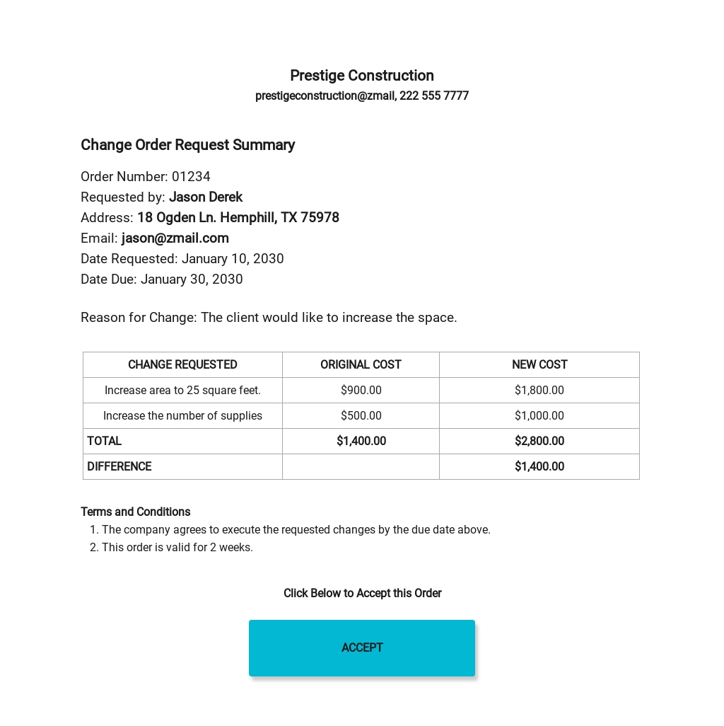 FREE Change Order Log Template - PDF | Word (DOC) | Excel | Apple (MAC ...