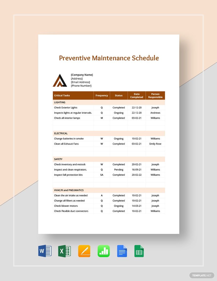 Simple Preventive Maintenance Schedule Template Download In Word 